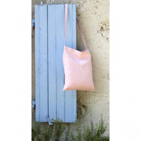 Tote bag en pur lin rose poudré confectionné en France